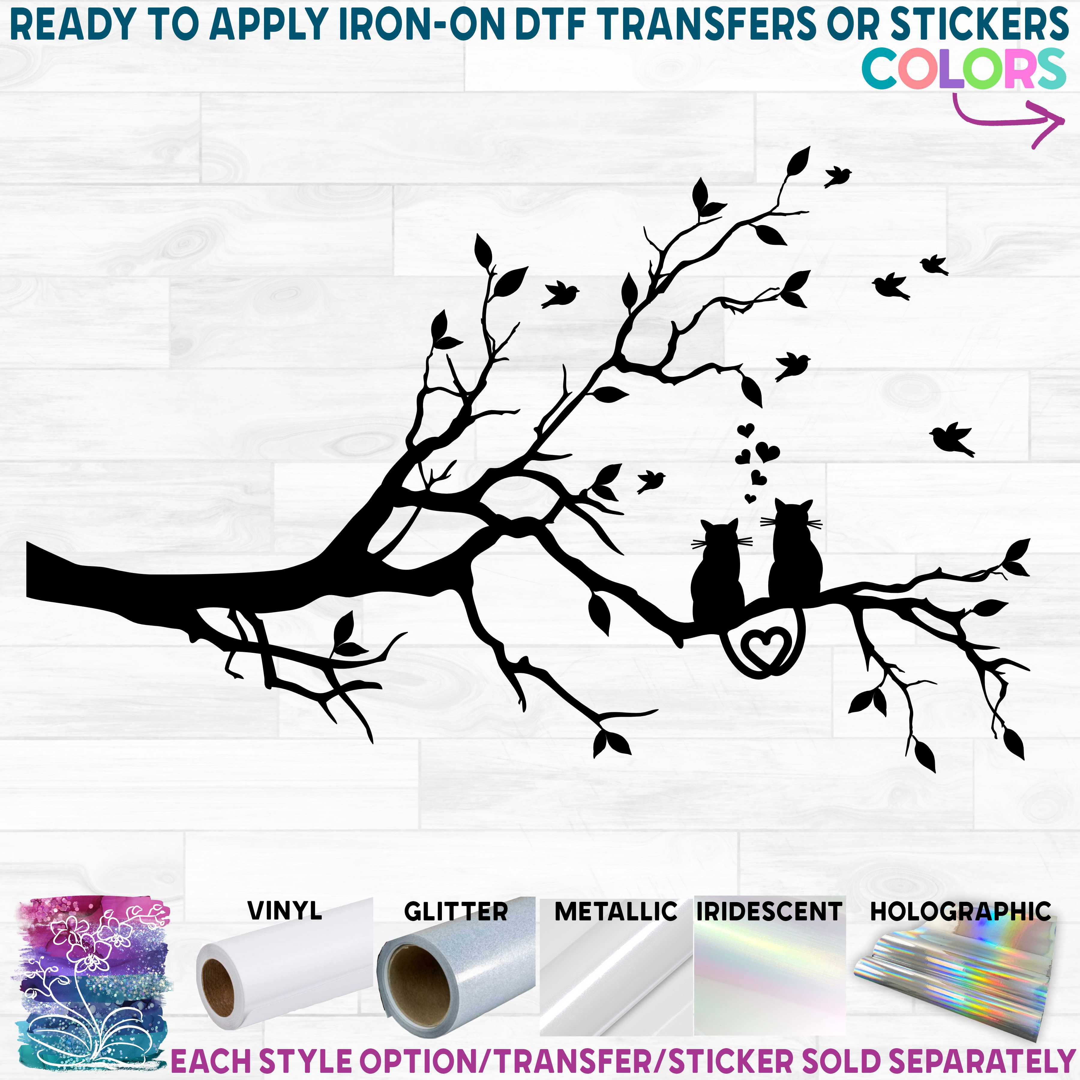 (s139-I) Tree Branch Silhouette Two Cat Love – StickersbyStephanie