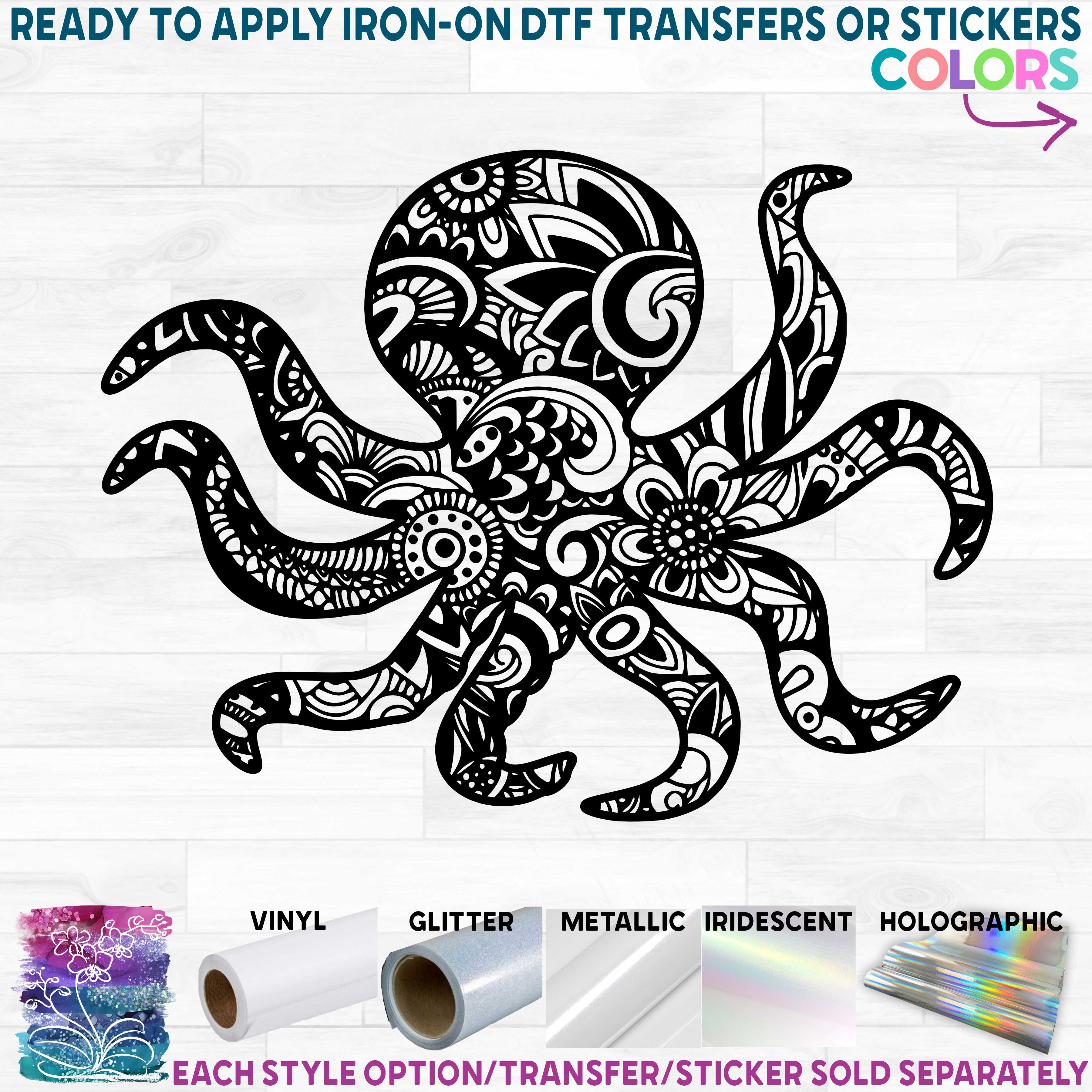 (s011-1-L4) Octopus Zentangle Mandala Floral Doodle – StickersbyStephanie