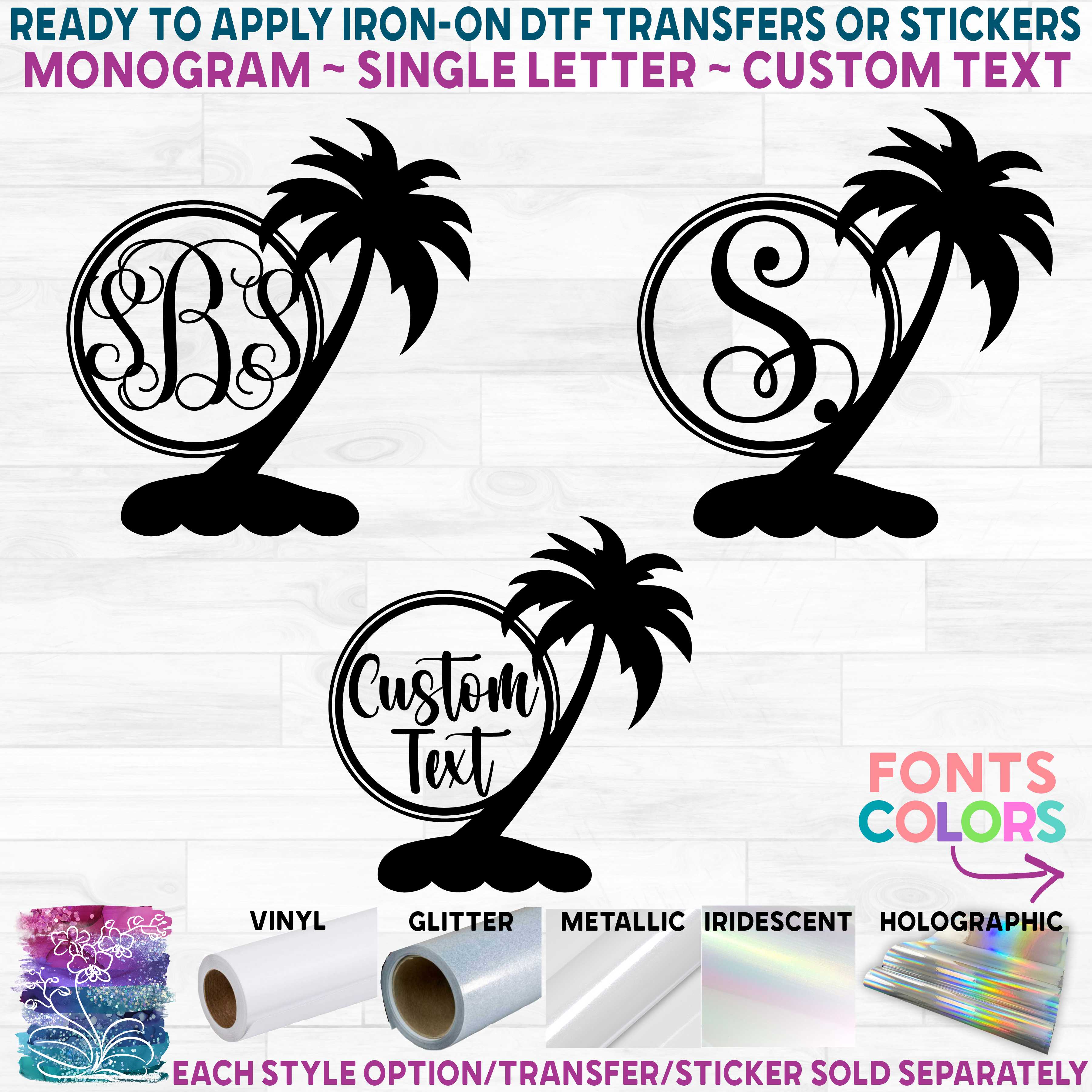 (s040-3C) Tropical Palm Tree Island Monogram Custom Text ...